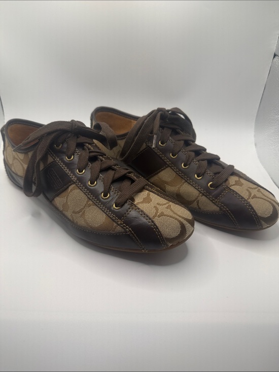 Coach | Shoes | Coach Womens Brown Signature Canvas Sneakers With Dark ...